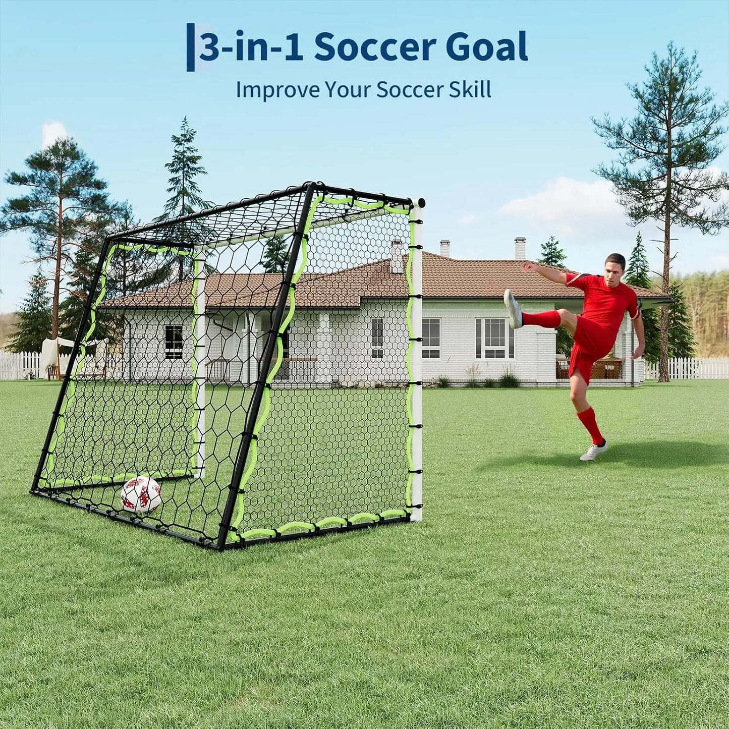 7x5 Foot 3 In 1 Soccer Rebounder Net With Steel Frame For Passing Ball ...
